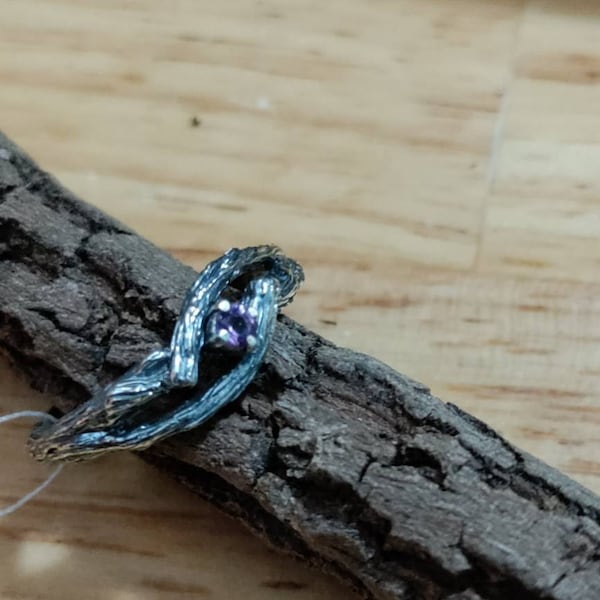 Twisted Branch Engagement Ring, Branch Amethyst Ring in Silver, Small ...