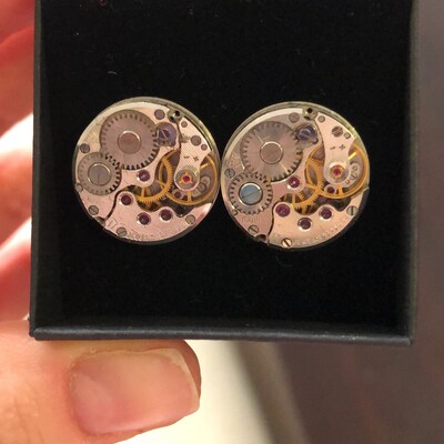 Movable Cufflinks Winding Working Watch Mechanism Cuff Link Steampunk ...