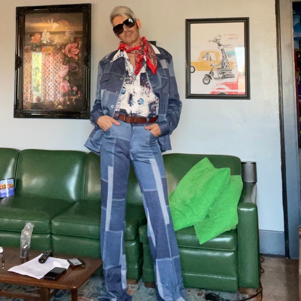 70s Western Bell Bottom Flare Jeans Zig Zag Stitch RAD Unique Pockets ...