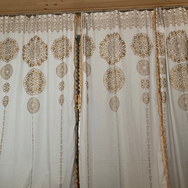 Gold Mandala Medallion Moroccan Window Curtains Tapestry Indian Drape ...