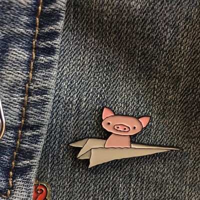 Enamel Pig Pin Flying Pig Pin Pig in a Paper Plane Pin - Etsy
