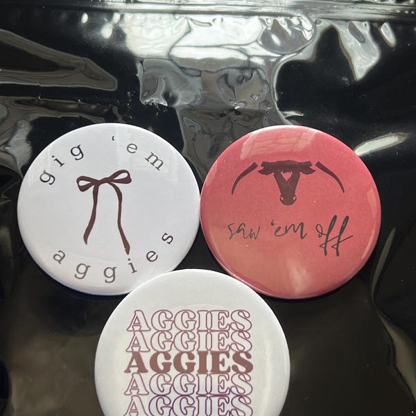 Gig Em Aggies | White Game Day Tailgate Button | Game Day Pins ...