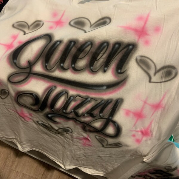 Airbrush T Shirt Script Hearts Name - Etsy