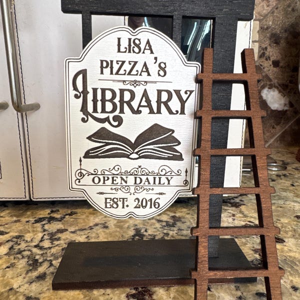 Personalized Library Sign, Mini Wooden Signpost With Ladder Library ...