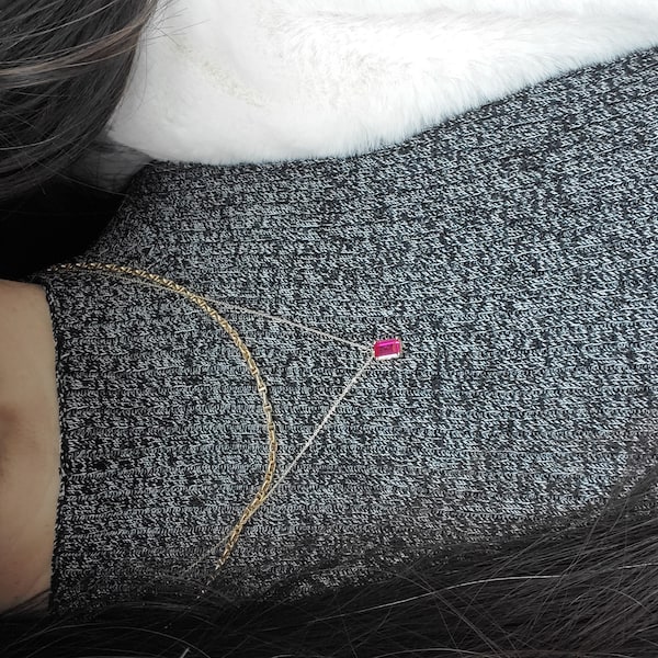 Ruby Rectangle 14K 10K 8K Solid Gold Necklace, Minimalist July ...