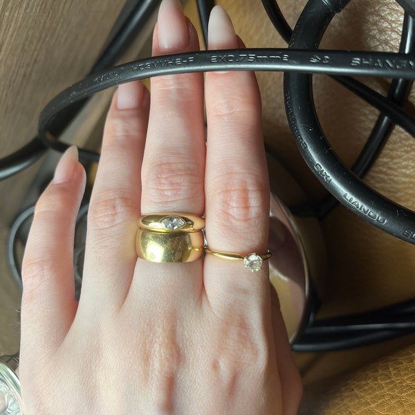 Bezel Dome Ring, 14k Solid Gold Chunky Statement Ring, East West Bubble Ring, Bold Pinky Ring ...