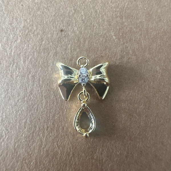 Mini 14k Gold Filled Ribbon Bow Charm With Tear Drop Micro Paved Cz ...