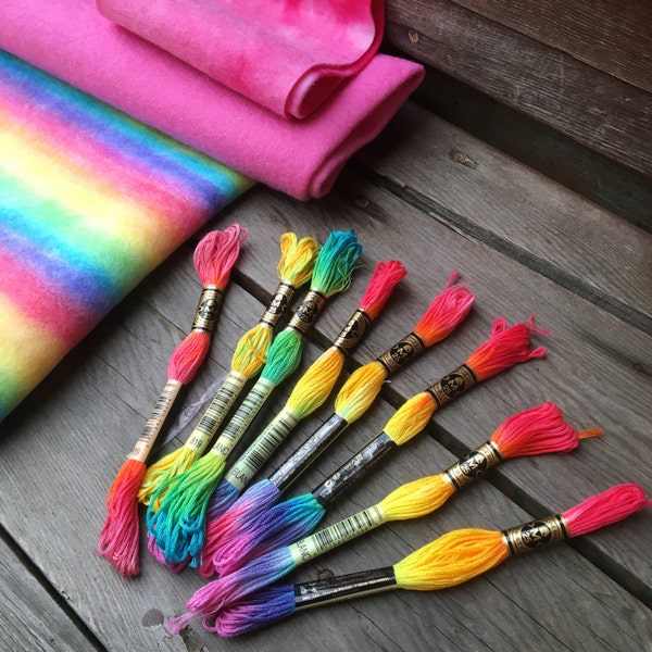 Rainbow Wool Felt, Gorgeous Narrow Colour Lines or Dappled Patterns, 15 ...