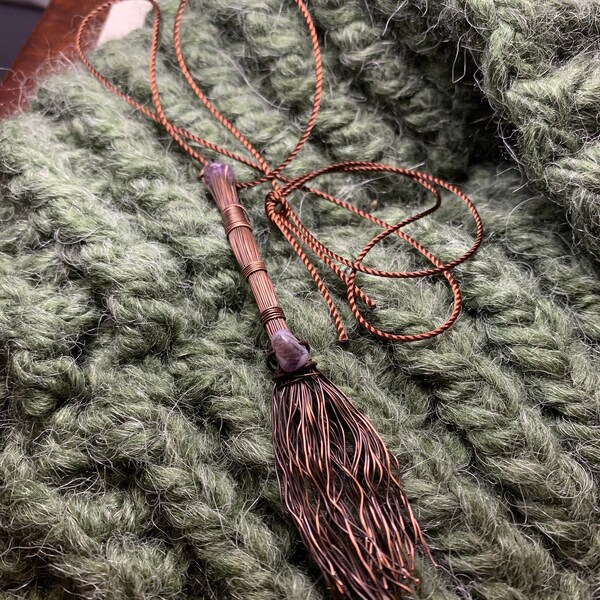 Made to Order - Antiqued Copper Witch Broom Pendant With Straight ...