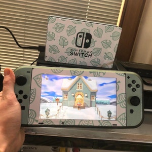 Green Leaves Pattern Nintendo Switch Vinyl Sticker Turquoise Solid ...