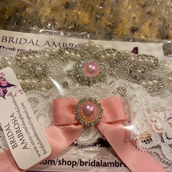 Blush Pink Wedding Garter Set, Jeweled Wedding Garter, Blush Bridal ...