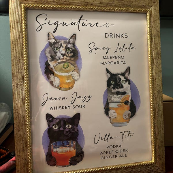 Personalized Drink Menu With Cat Theme for Weddings | Whisker Sour ...