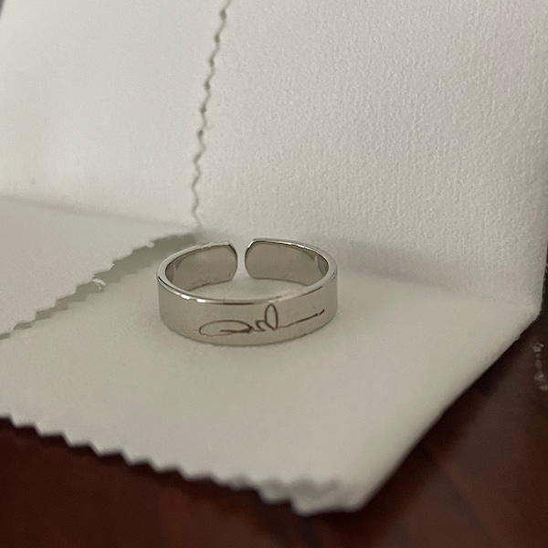 Custom Handwriting Ring, Engraved Gold Ring Band, Adjustable Name Ring, Signature Ring, Memorial ...