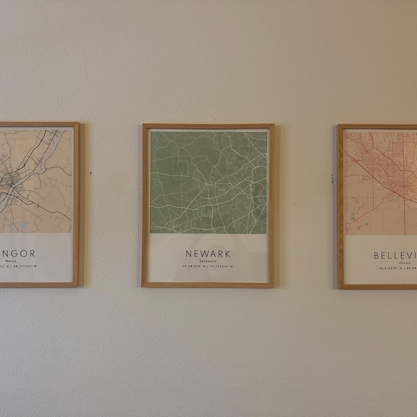 Set of 3 Custom Maps, City Map Prints, Custom Map Print, Custom Any ...