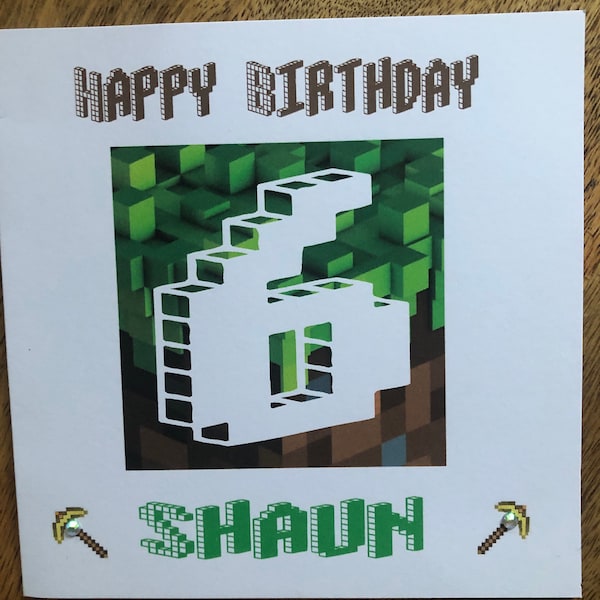 Personalised MINECRAFT BIRTHDAY CARD - Handmade Children's Happy ...