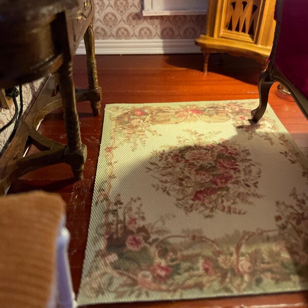 Miniature Rug for Dollhouse in Pale Green and Flowers - Etsy