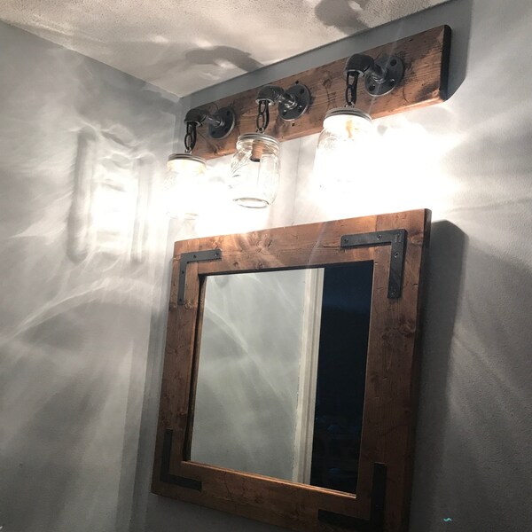 Bathroom Set - RUSTIC DISTRESSED Vanity Mirror With Mason Jar Light ...