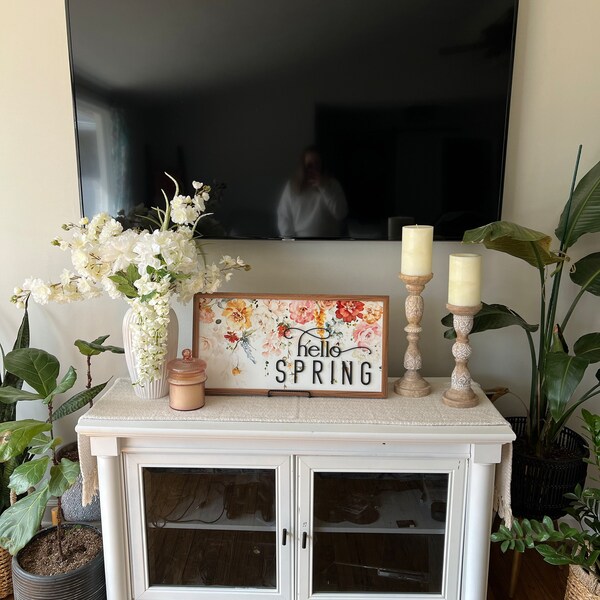 Hello Spring Wood Sign, Farmhouse Decor, Laser Cut Wood Sign, Spring ...