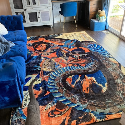 Blue and Gold Marble Texture Rug, Lxuury Home Decor, Modern Rug ...