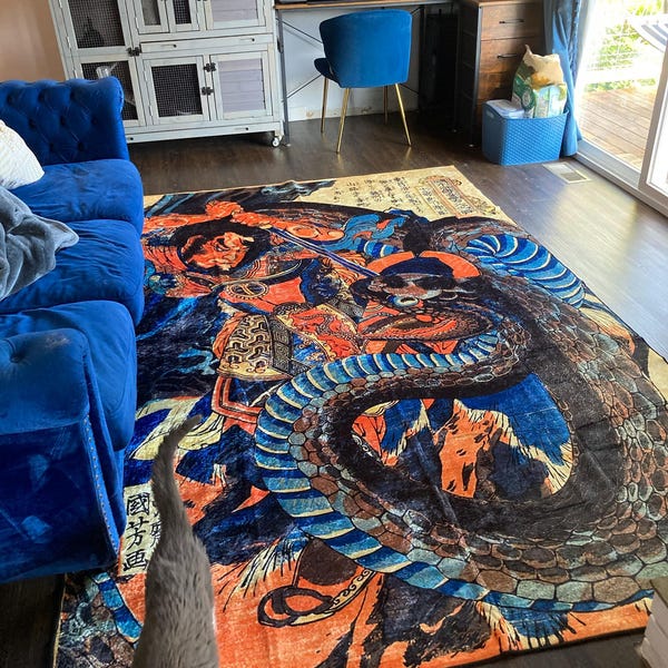 Green and Gold Ancient Greek Wave Rug, Greek Mythology, Modern Rug ...