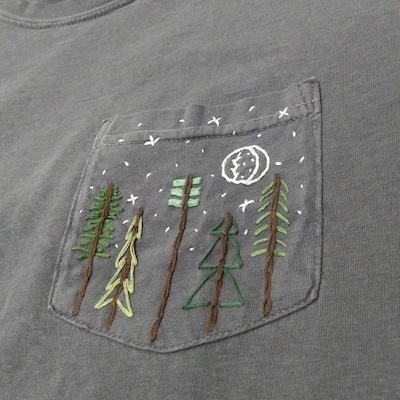 Spruce Trees Hand-embroidered Pocket Tee Shirt Unisex Short Sleeve - Etsy