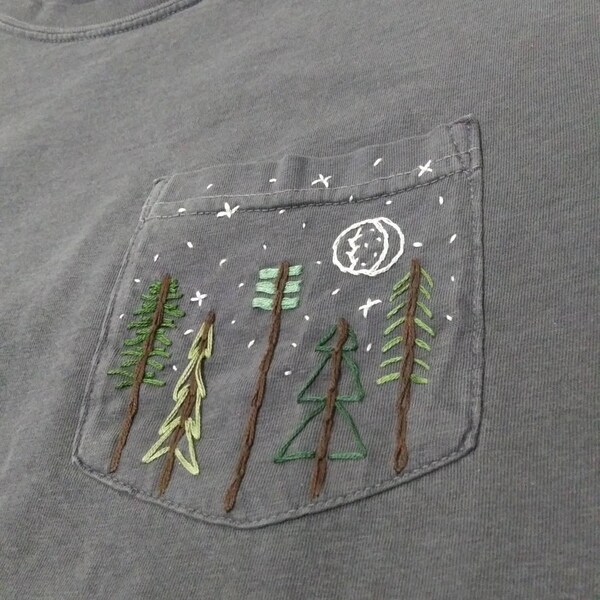 Spruce Trees Hand-embroidered Pocket Tee Shirt Unisex Short Sleeve - Etsy