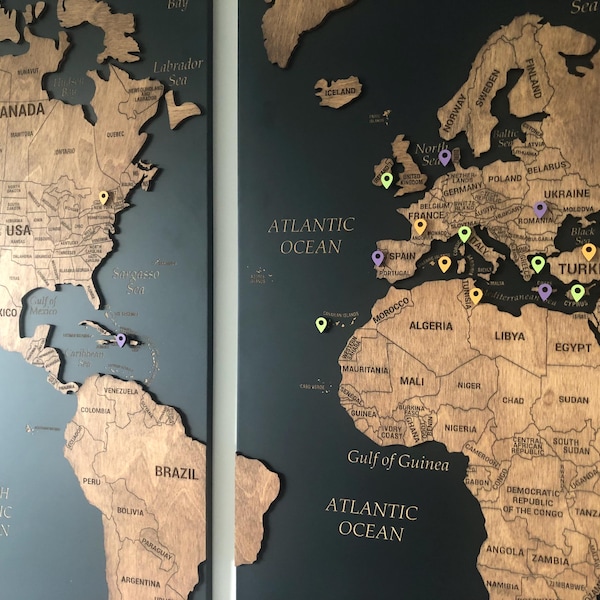 World Map Push Pin Wall Art With FREE Pins, Cork World Map Board ...