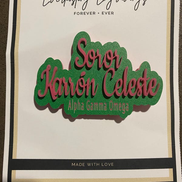 Soror Name Pin, Golden Soror, Soror Name Badge, Pink and Green Lapel ...