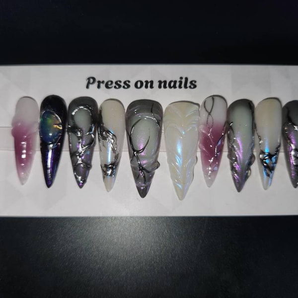 League of Legends Jinx Nail Art, Pink & Blue Graffiti Stiletto Nails ...