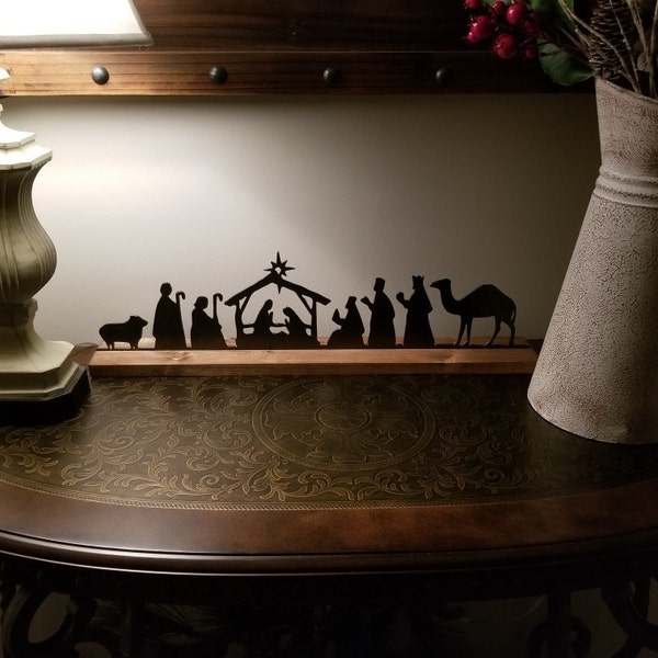 Farmhouse Decor - 24” Nativity Scene - Metal Decor - Shelf Sitter ...