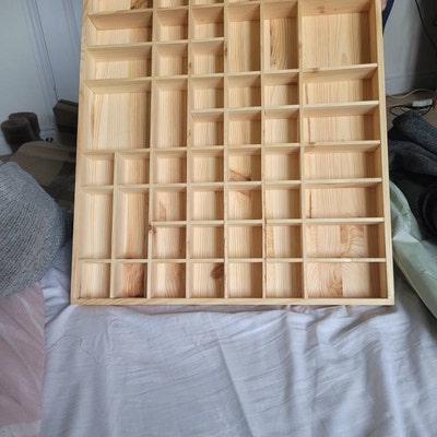 Large Wooden Trinket Display Shelf 51 Compartments Wall Hanging Unit ...