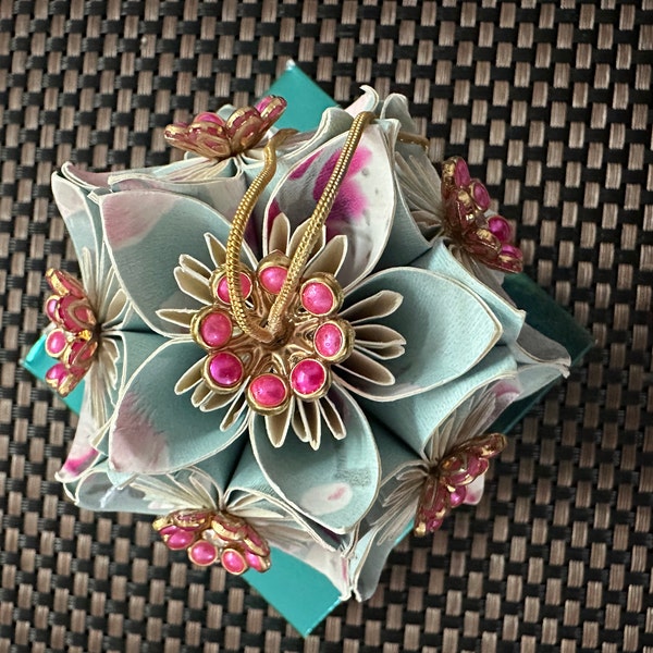 Kusudama Origami Christmas Flower Ball in Silver and Powder Blue - A ...