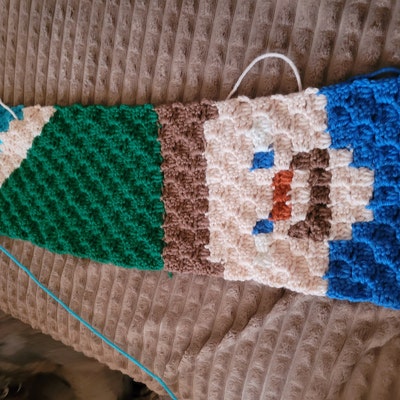 Crochet Pattern Minecraft Scarf, C2C Pattern Steve & Diamond Pickaxe ...