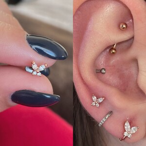 16G hanging tiny flower ear piercingJinglingflower | Etsy