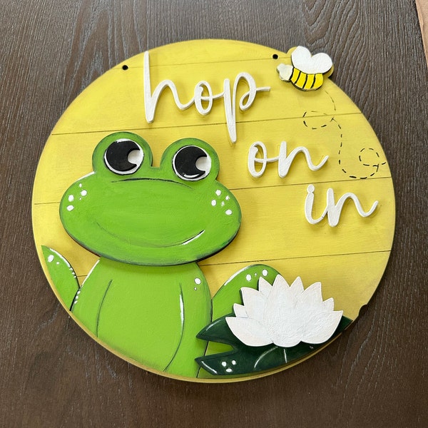 Frog Hop on in Door Hanger Sign File SVG, Spring Flower, Lilypad ...