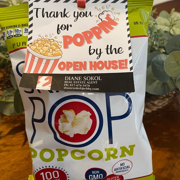 Thank You for Poppin by the Open House Realtor Tags, Realtor Popcorn ...