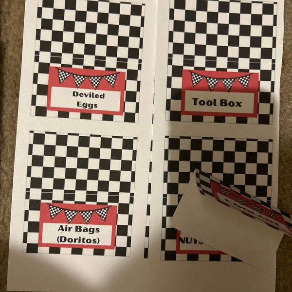 Printable Racing Food Labels, Tent Style Place Cards, Racing Baby ...