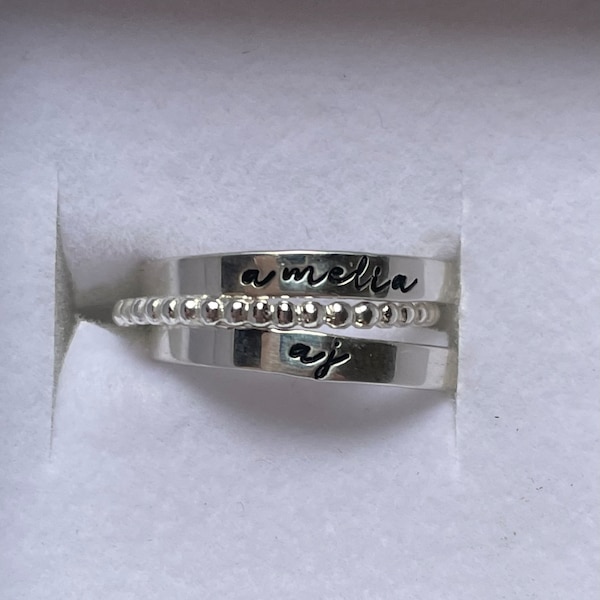 Script Name Ring, Sterling Silver Personalized Rings, Personalized Stacking Rings, Kid Name Ring ...