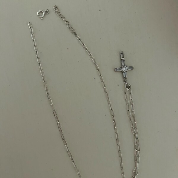Diamond Cross Necklace, Paper Clip Chain Cross Necklace, Cross Charms ...