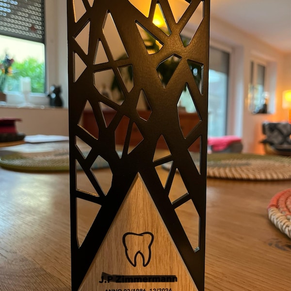 Modern Laser Cut Steel Trophy, Solid Oak Base, Corporate Award - Etsy