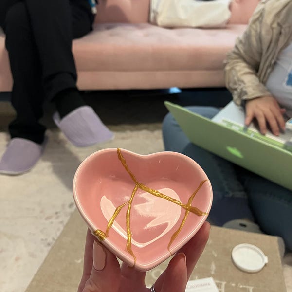 Kintsugi Pink Heart Dish - Golden Repair - Gift - Kintsugi Pottery ...