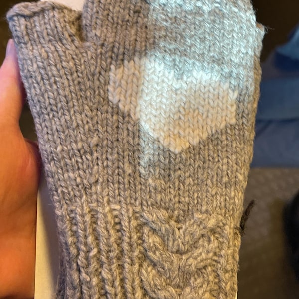 Hand Knit Gray Flower Fingerless Gloves Wool Texting Mittens Fleece ...