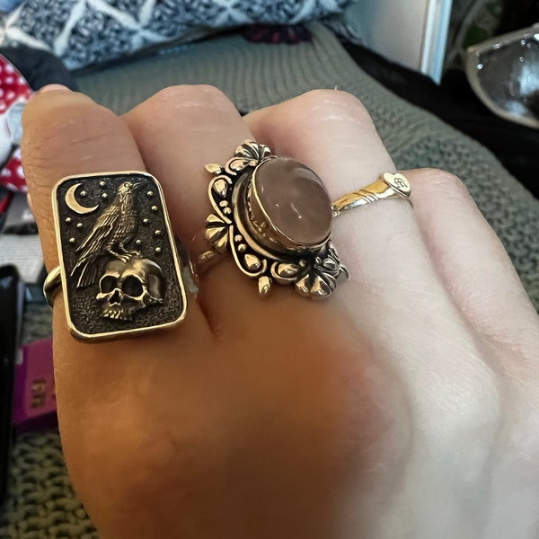 Raven Ring Skull Ring Crow Ring Sterling Silver Raven Ring Moon Ring ...