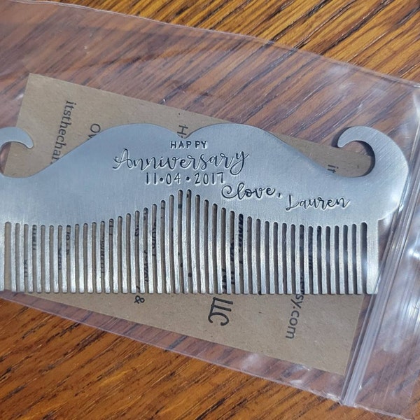 Custom Mustache Comb Stainless Steel Anniversary Gift Hand Stamped ...