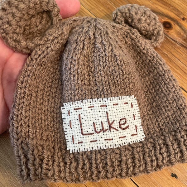 Name Tag ONLY Custom Wording Hand Embroidered Stitched Baby Hats Tags ...