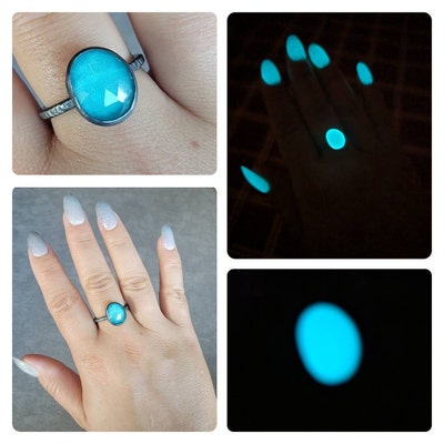 Blue Glow in the Dark Ring Sterling Silver & Glowing Gemstone Spooky ...