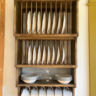 3 Tier SHAKER PEG Crown Moulding Wood Cup Plate Dish Rack Shelf Cabinet ...