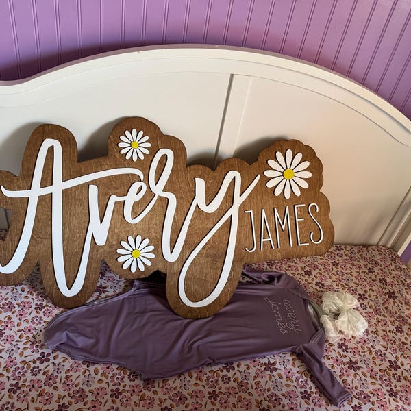 Flower Name Sign, Large Wood Name Sign, Nursery Name Sign, Daisy ...
