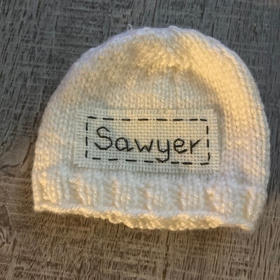 Name Tag ONLY Custom Wording Hand Embroidered Stitched Baby Hats Tags ...