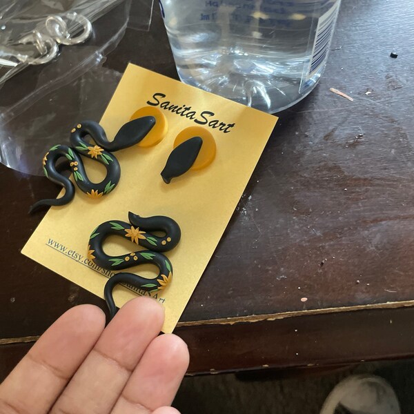 Snake Earrings, Black Snake, Polymer Clay Earrings, Garden Serpent ...